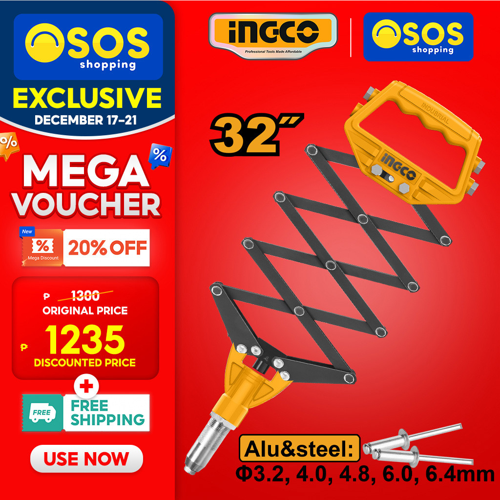 INGCO by OSOS Industrial Graded Folding Hand Riveter 32" 815mm HFOR321 ...