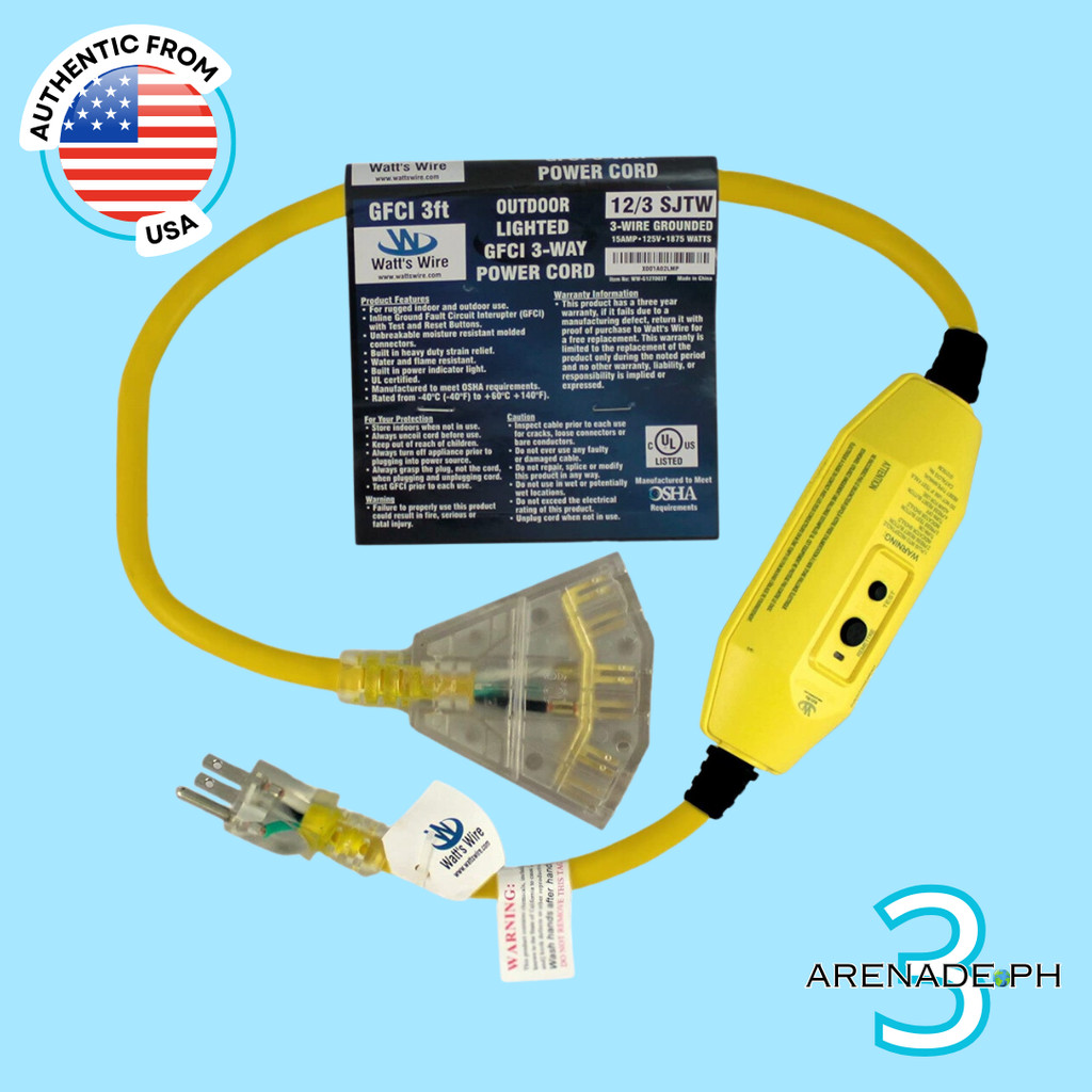 Watt's Wire 3ft. 12/3 SJTW 3-Wire Grounded Outdoor Lighted GFCI 3-Way ...