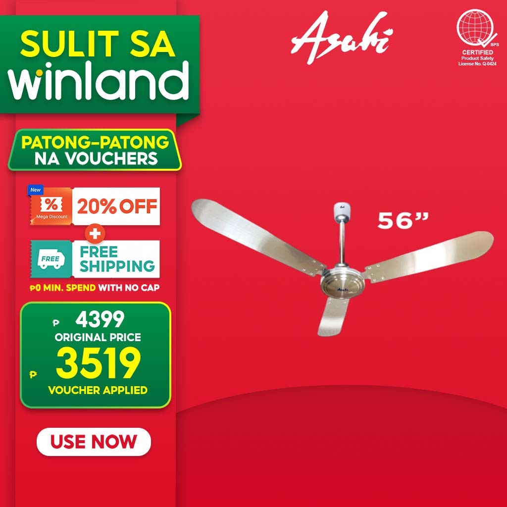 Asahi by Winland 56 inch Stainless Ceiling Fan with 4 Speed Control C ...