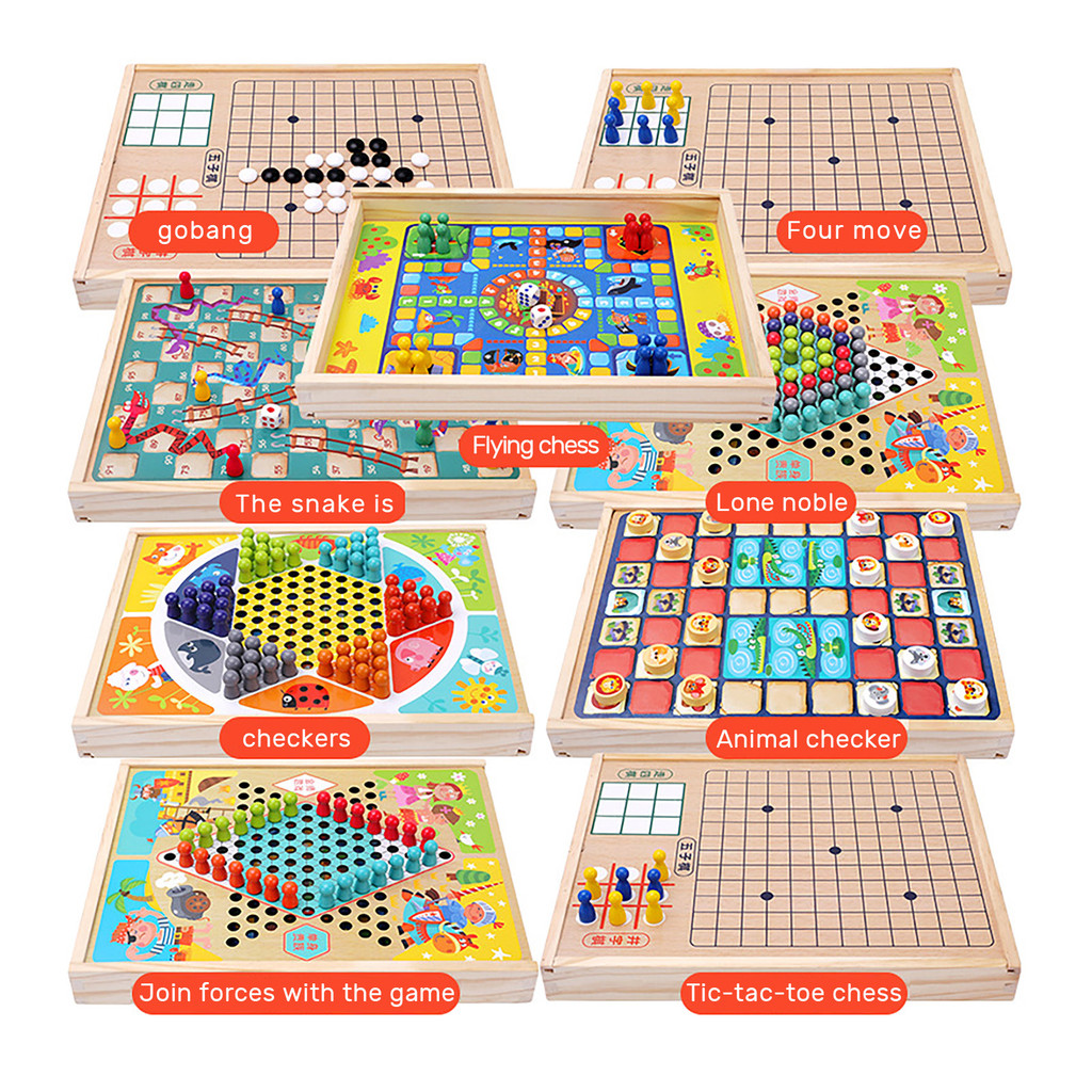 Puzzle wooden chessboard, a set to enjoy flying chess, checkers ...
