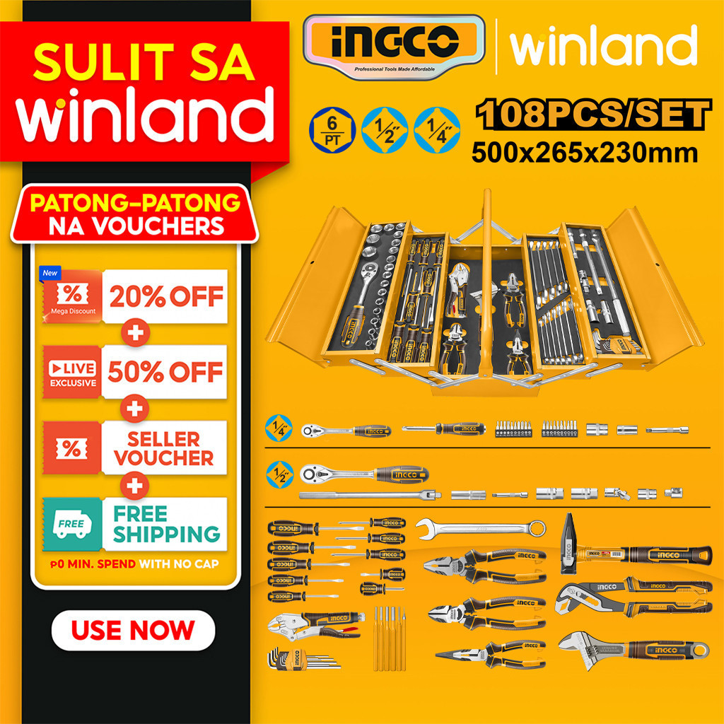 Ingco by Winland 108pcs Industrial Hand Tool Chest Set HTCS151081 ING ...