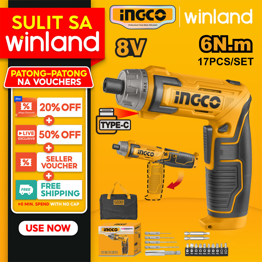 Ingco by Winland 8V / 1/4" Lithium-Ion Cordless Screwdriver CSDLI0802 ...
