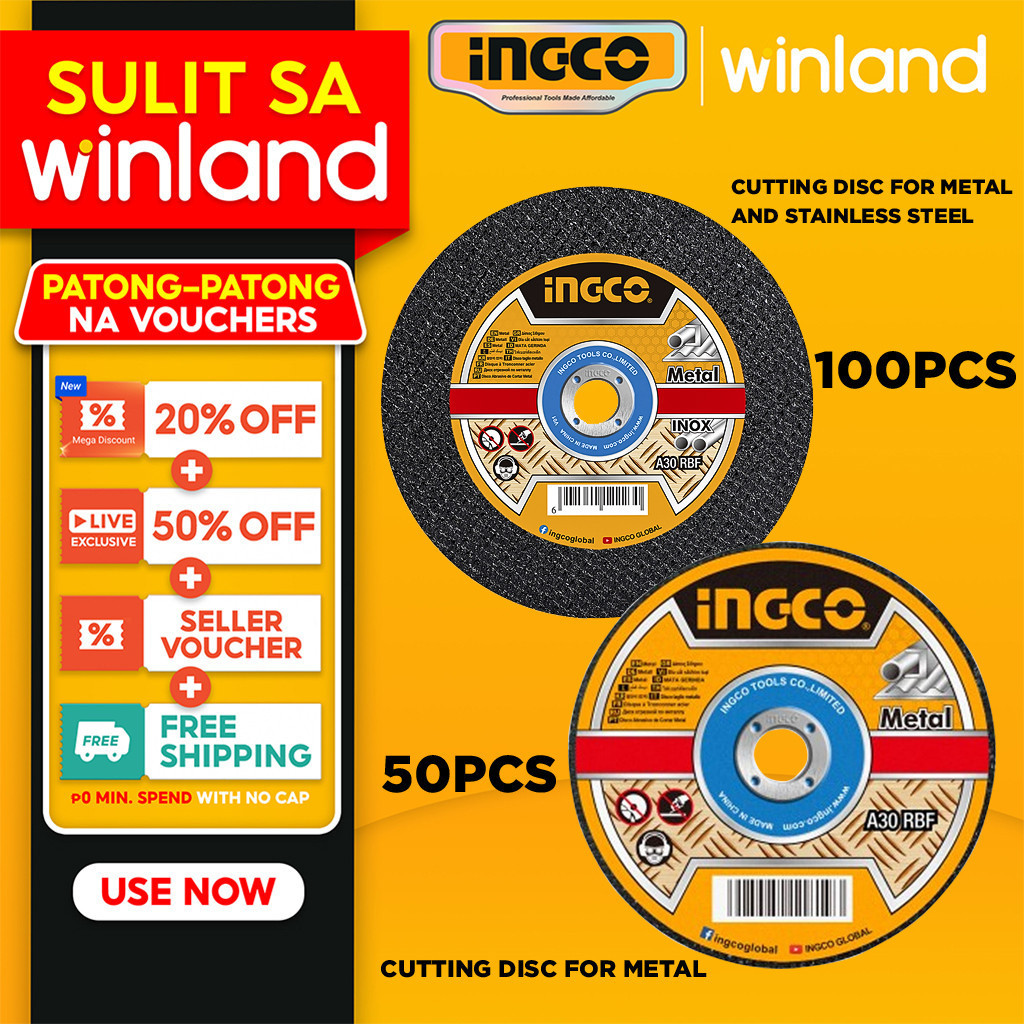Ingco by Winland 50-100 PCS Abrasive Metal Cutting Disc / Set For Angle ...