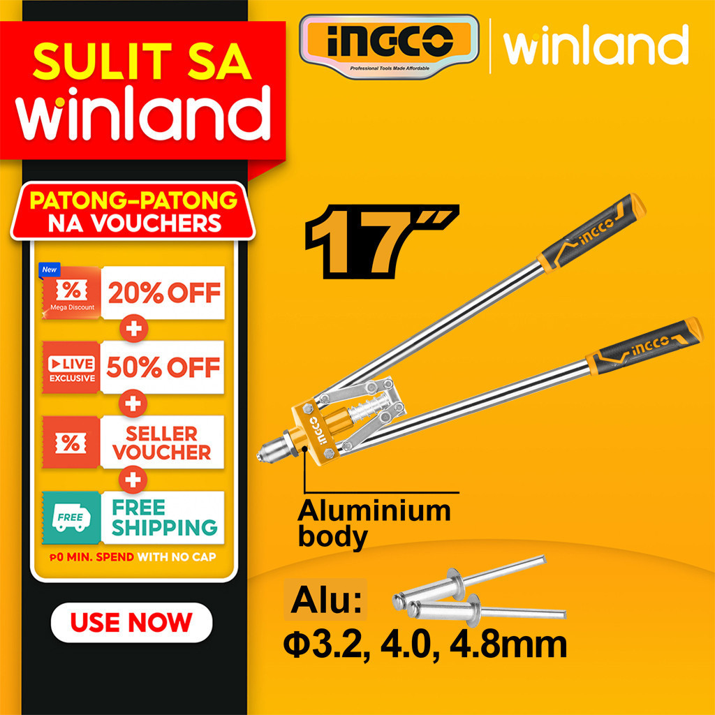 Ingco by Winland Hand Riveter Aluminum Steel Rivet 17" 420mm HR171 ING ...