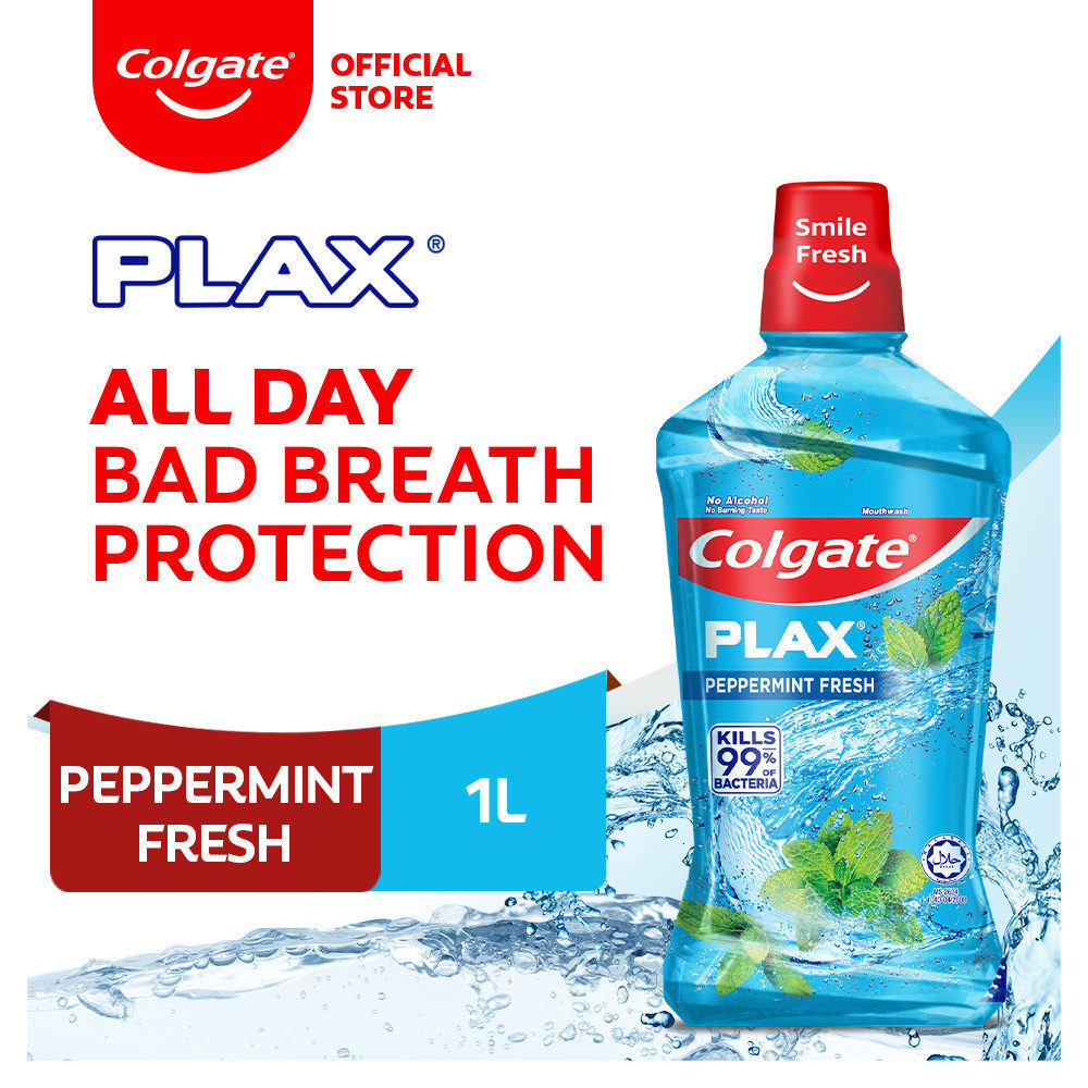 Colgate Plax Antibacterial Mouthwash Peppermint, No-Alcohol, Long ...