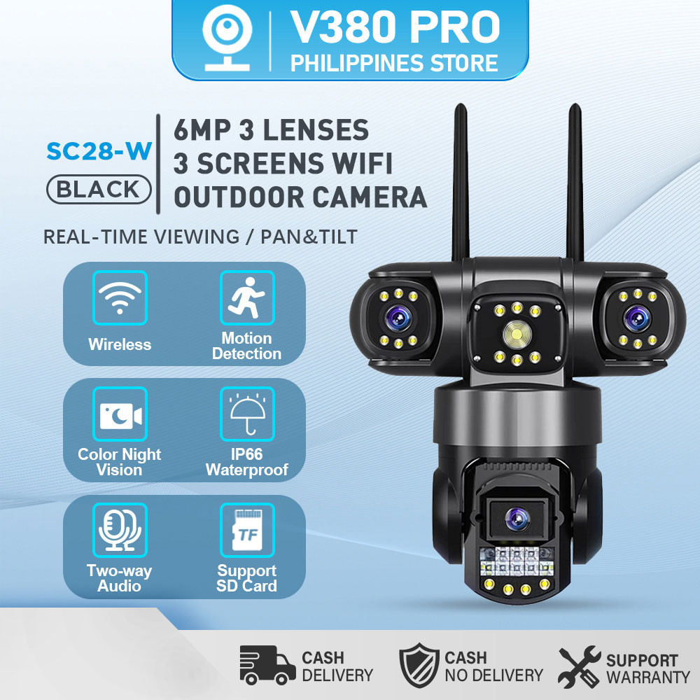 V380 PRO SC28-W Three Lens CCTV Camera 6MP Outdoor Waterproof Wifi PTZ ...