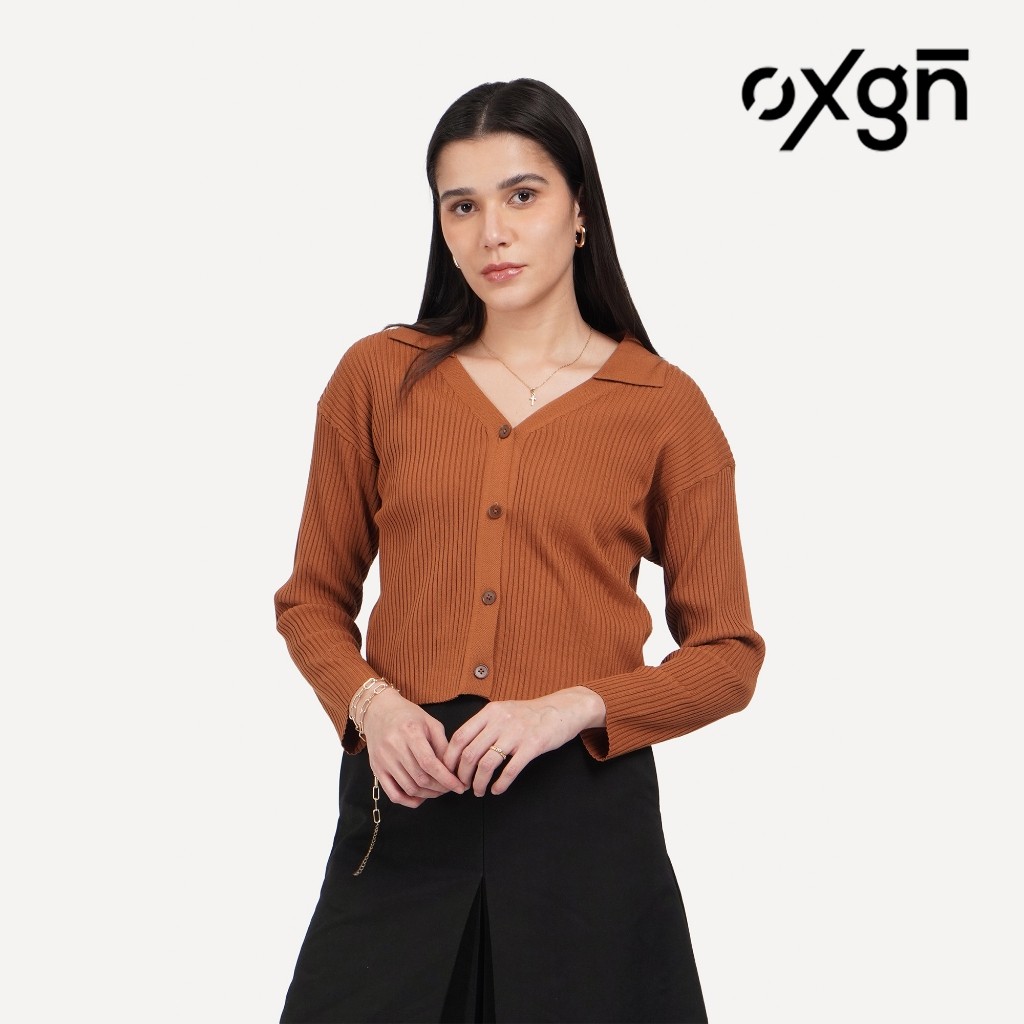 OXGN Generations Collared Cardigan For Women (Caramel) | Shopee Philippines