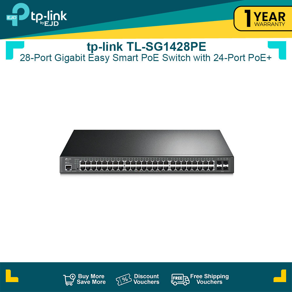 tp-link TL-SG1428PE 28-Port Gigabit Easy Smart Switch with 24-Port PoE+ ...