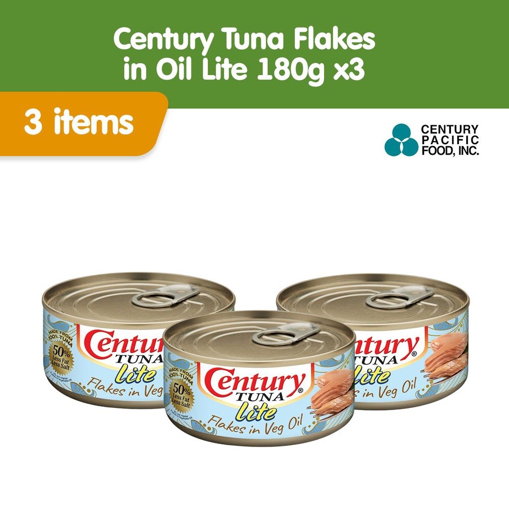 Century Tuna Flakes in Oil Lite 180g (Pack of 3) - Protein, Omega 3 DHA ...