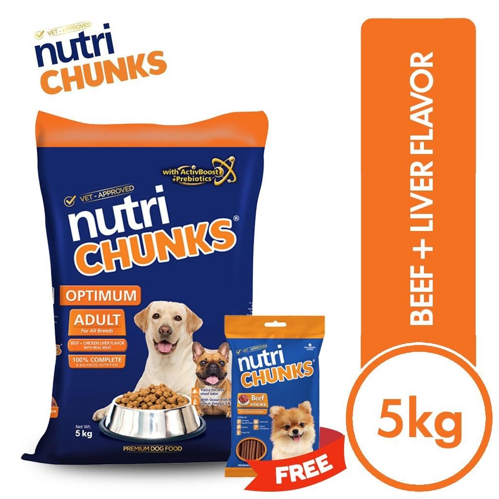 Nutri Chunks Optimum Adult Beef 5kg with free Nutri Chunks Beef Sticks ...