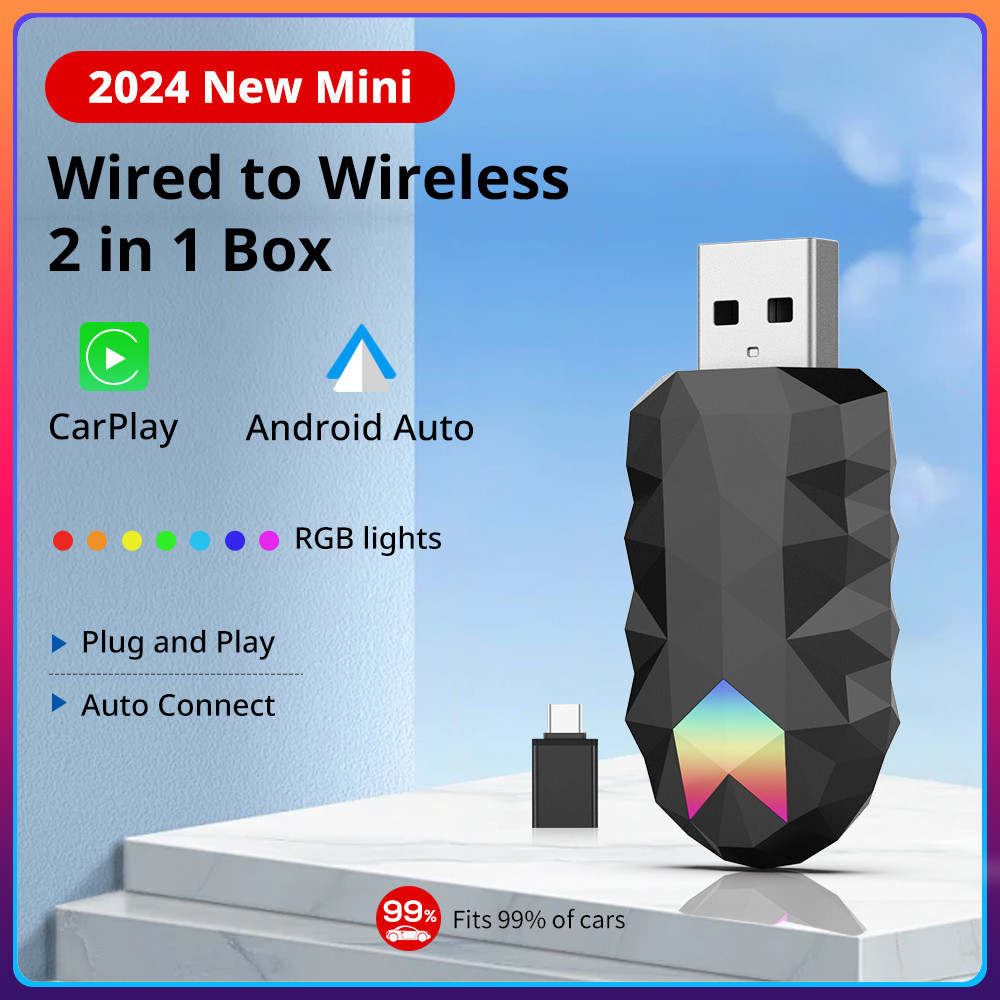 NEW 2in1 Wireless CarPlay Mini Box Wireless Android Auto AI Box For Car ...