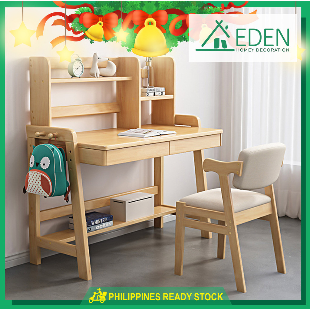 EDEN 121cm Adjustable Solid Wood Study Table+Chair+Bookshelf Set Nordic ...