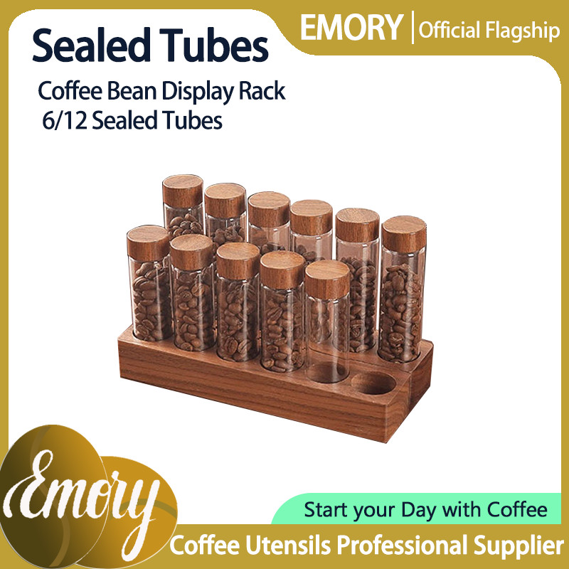 Emory Coffee Bean Display Rack with 6/12 Sealed Tube Bottle Walnut Wood ...