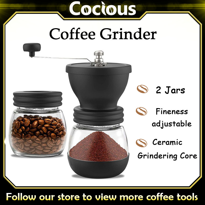 Cocious Manual Coffee Bean Grinder, Hand Coffee Mill with 2 Glass Jars ...