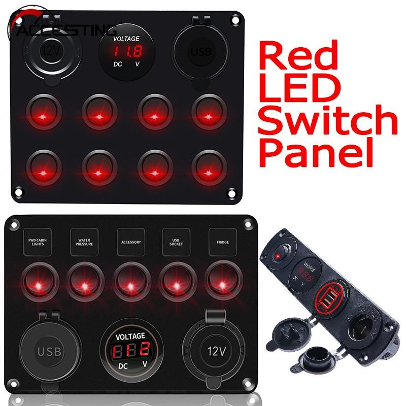 ⓥ4/5/8 Gang Red LED Switch Panel Toggle Switch Control For Car Boat ...
