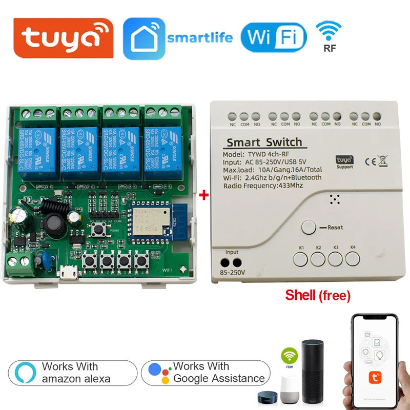 New Tuya 5V 7-32V 85-250V Wifi Relay Module 1/4 Channel Wireless Switch ...
