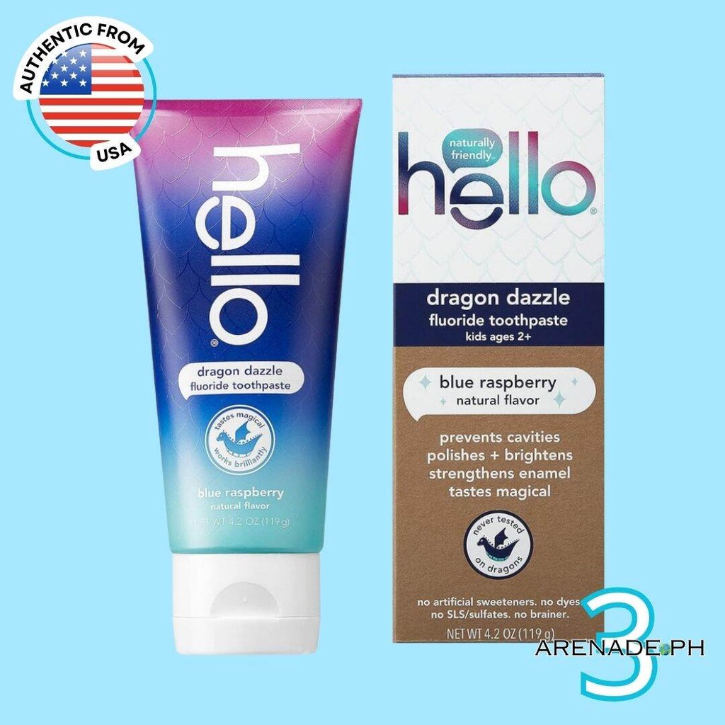 Hello Dragon Dazzle Fluoride Toothpaste Blue Raspberry For Kids Ages 2 ...