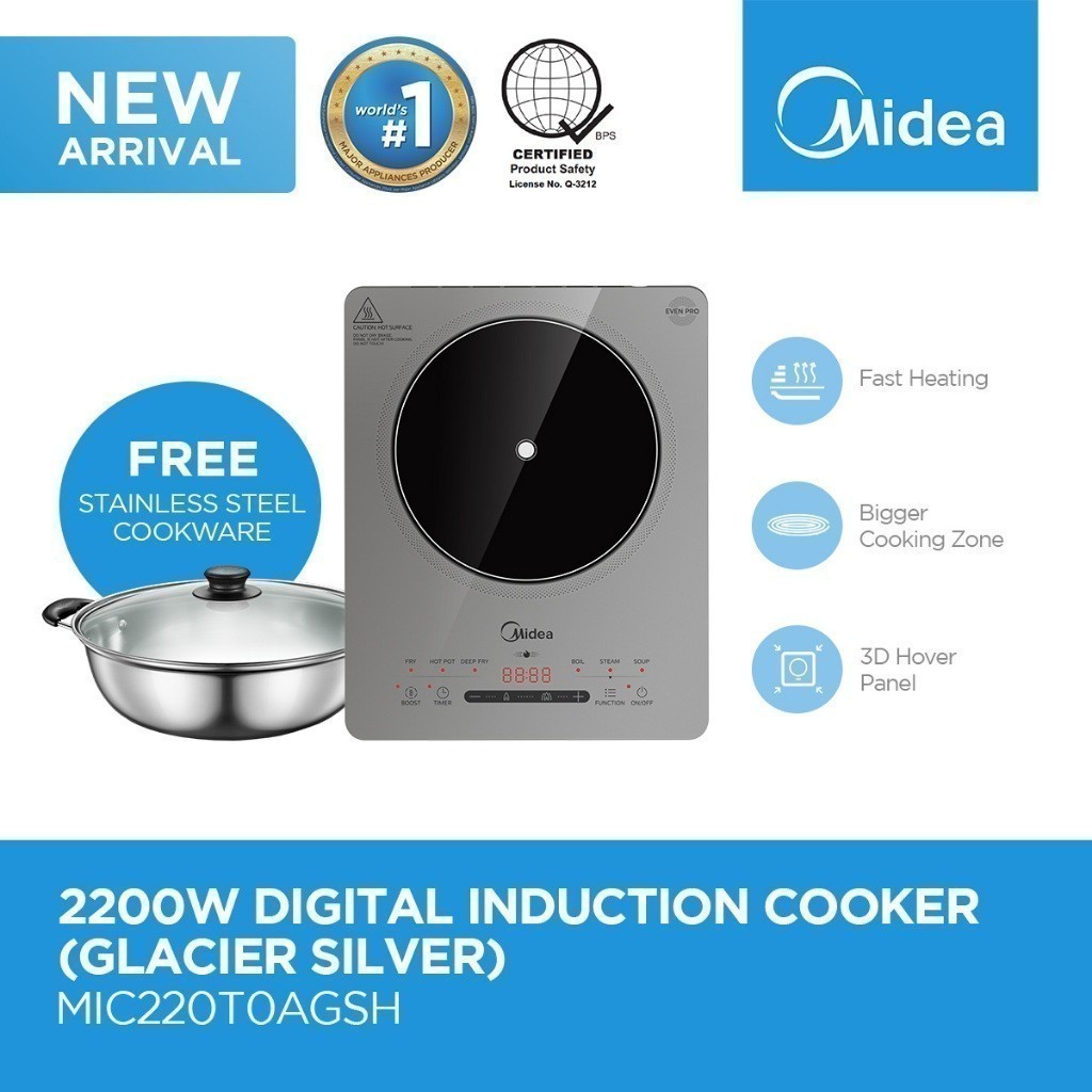 Midea Digital Induction Cooker 2200W Blue/Silver Fast Heating with Free ...