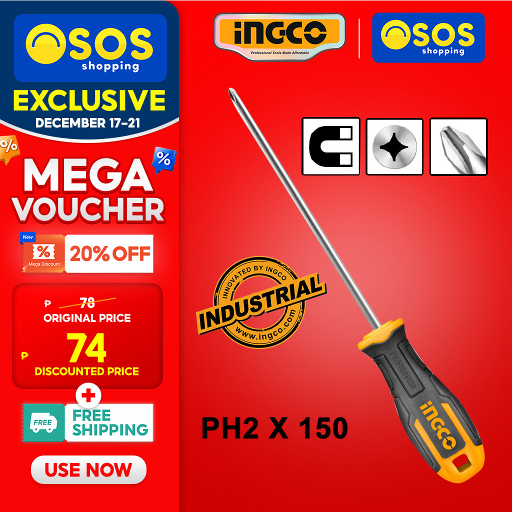 INGCO Industrial Phillip Screwdriver Round Shank PH2 x 150mm HS68PH2150 ...