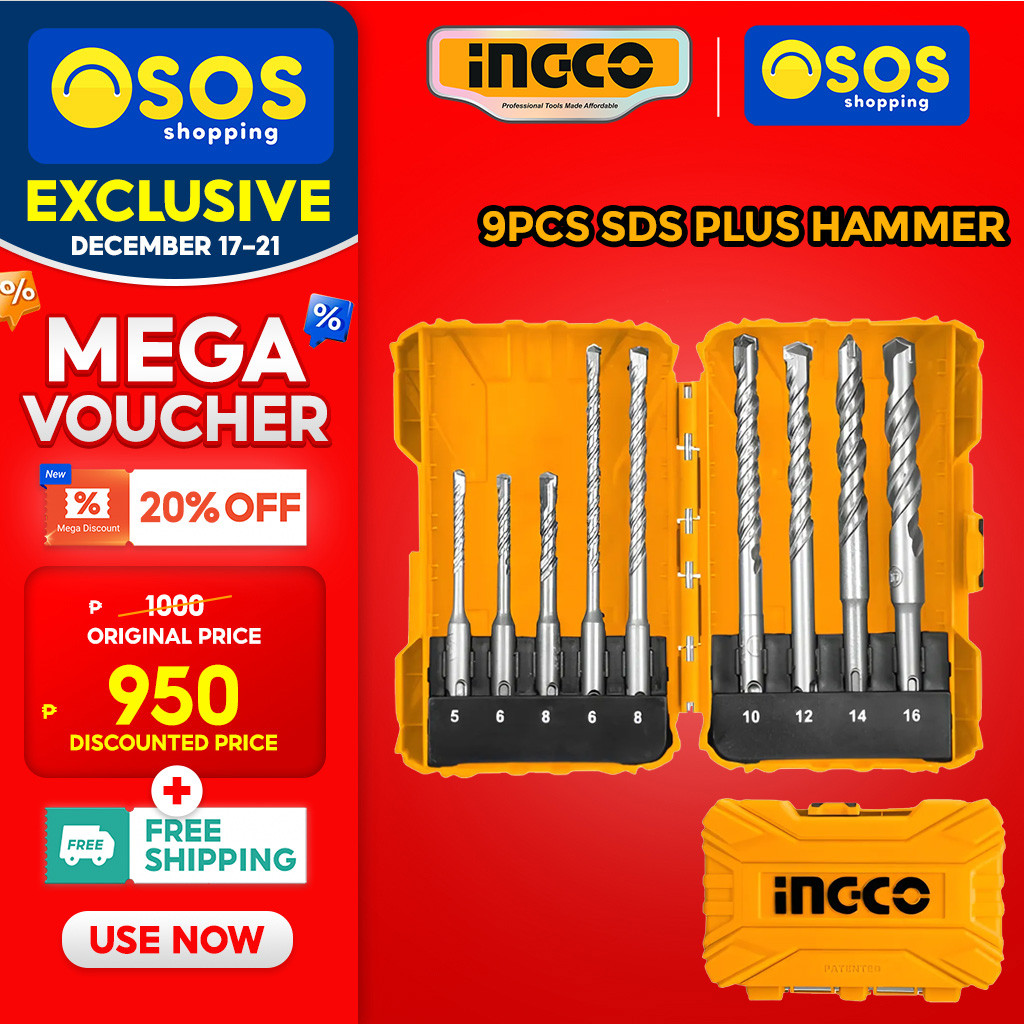 INGCO by OSOS AKDL30901 9pcs SDS Plus Hammer Drill Bits Set | Shopee Philippines