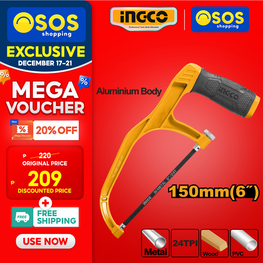 INGCO by OSOS Mini Hacksaw Frame Saw 150mm (6") MHHF1503 | Shopee ...