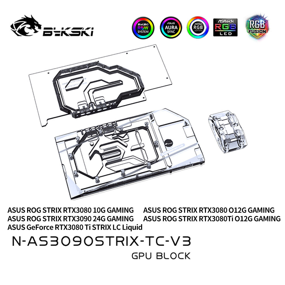 ♣Bykski GPU Block With Active Waterway Backplane Cooler For ASUS ROG ...