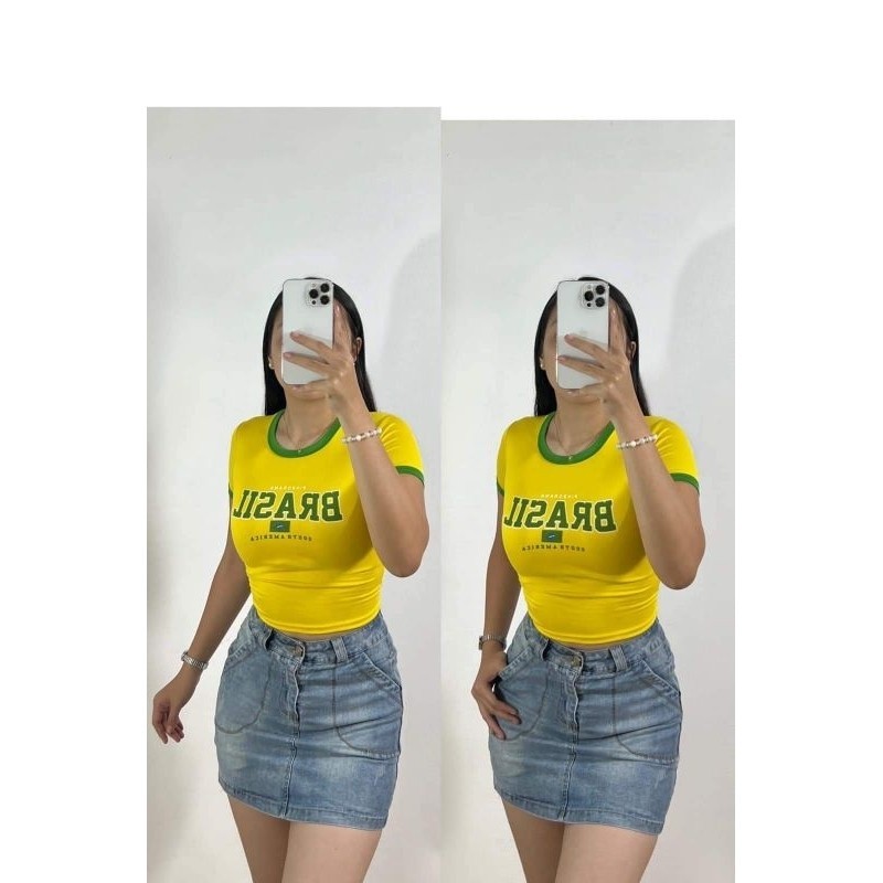 Maloi Brasil Tshirt Semi Cropped Top For Women Cotton Spandex | Shopee ...