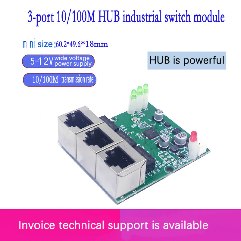 【Fast switch mini 3 port ethernet switch 10 / 100mbps rj45 network switch hub pcb module board f ...