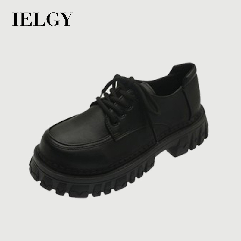 IELGY women's black thick-primed patent leather lace-up shoes | Shopee ...