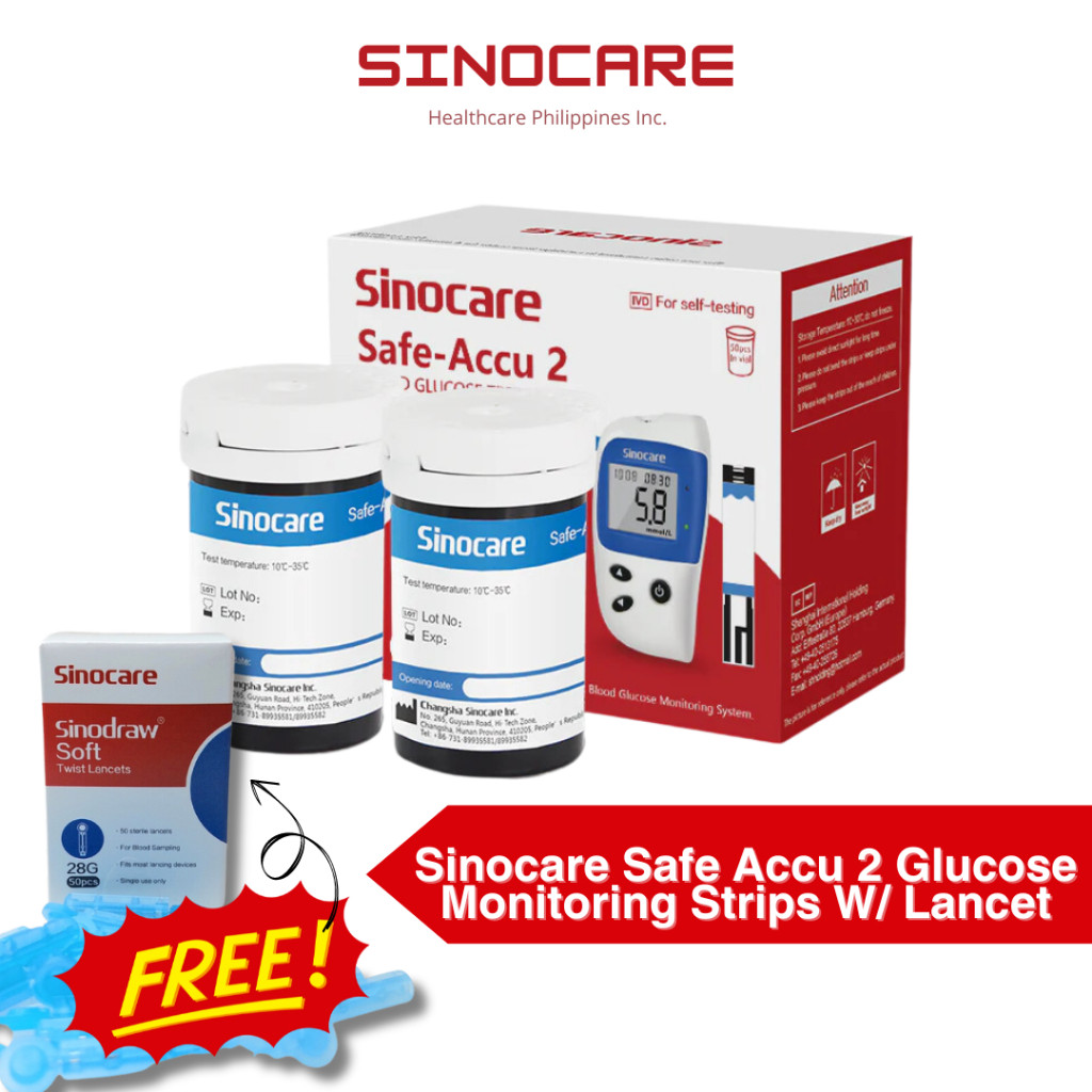Sinocare Safe-accu 2 Blood Glucose strips and lancets | Shopee Philippines