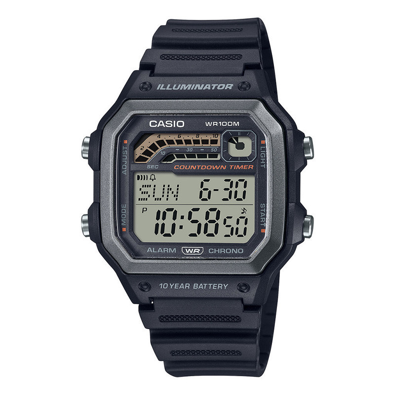 Casio (WS-1600H-1AVDF) Black Resin Strap 100 Meter Digital Watch ...