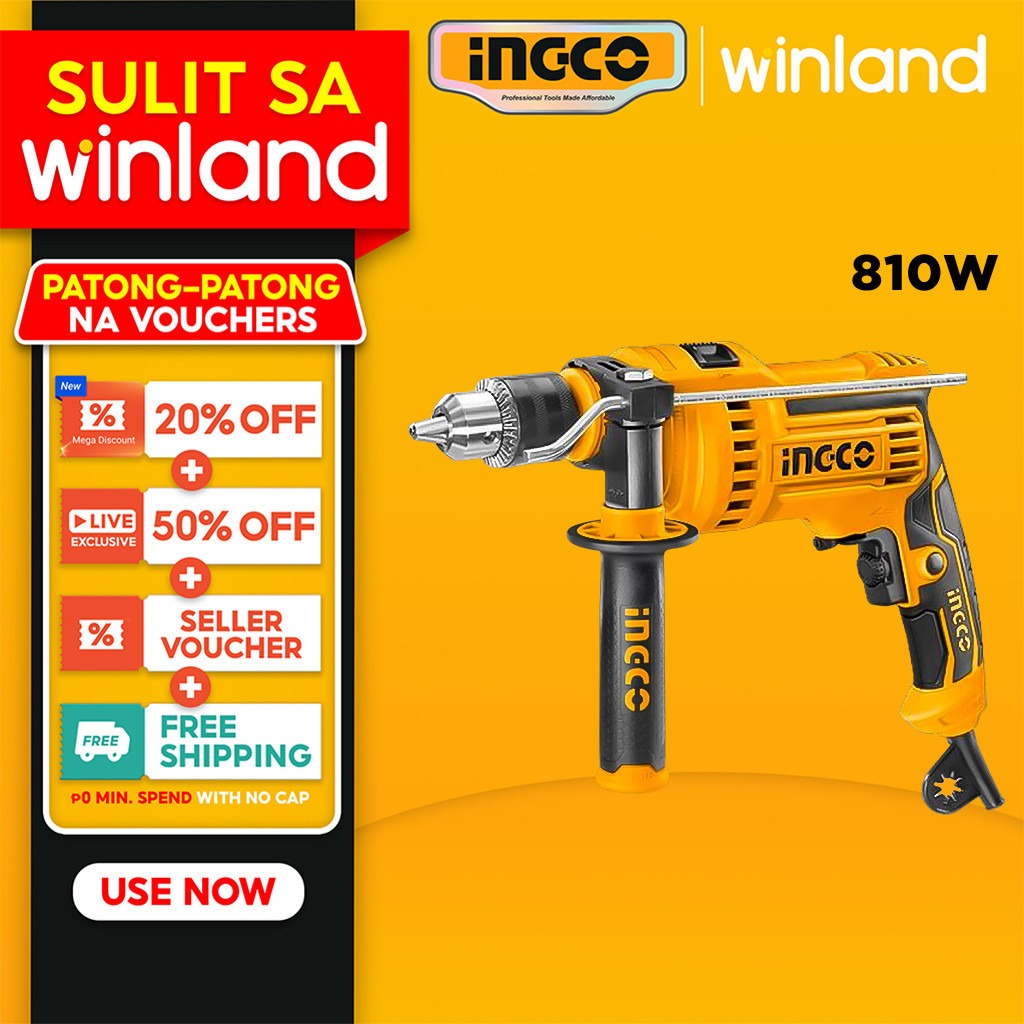 Ingco by Winland Impact Drill 810W Barena w/ Variable Speed and Hammer Power Tools ID8108P ...