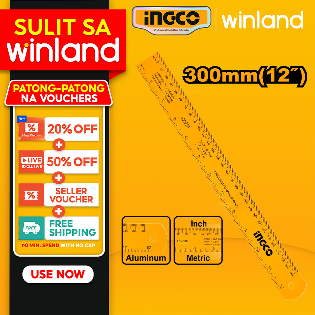 Ingco by Winland Anodised Aluminum Ruler 30cm HSR23002 ING-HT | Shopee ...