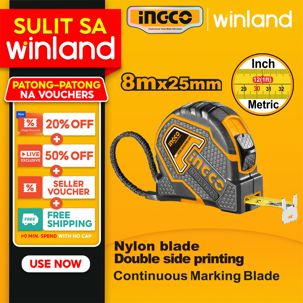 Ingco by Winland Steel Measuring Tape Nylon 8M Double Sided Print ...