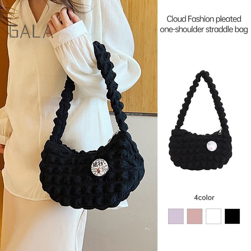 Cloud Puff Girl Bag Fashion Pleated Student Shoulder Bag Solid Color ...