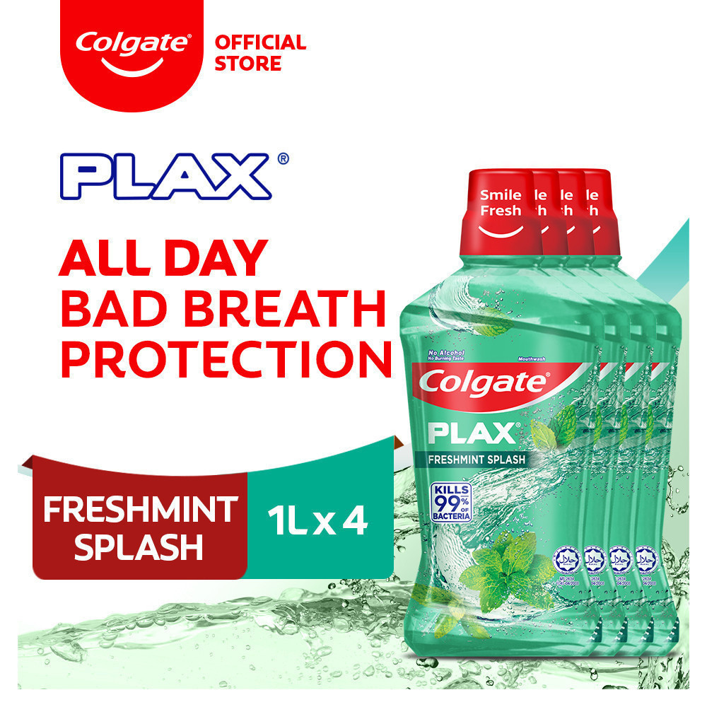 Colgate Plax Antibacterial Mouthwash Freshmint Splash 1L Pack of 4 ...
