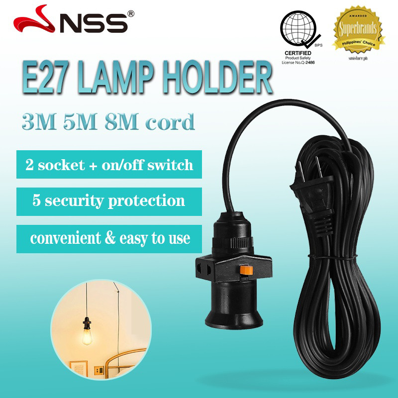 NSS E27 Lamp Bulb Holder With Switch 3M 5M 8M Extension Socket LED ...