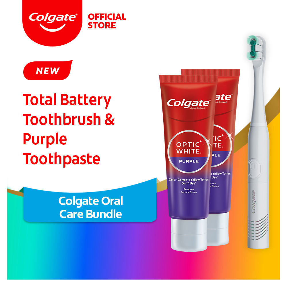 Colgate Total Battery Toothbrush + Colgate Optic White Purple ...