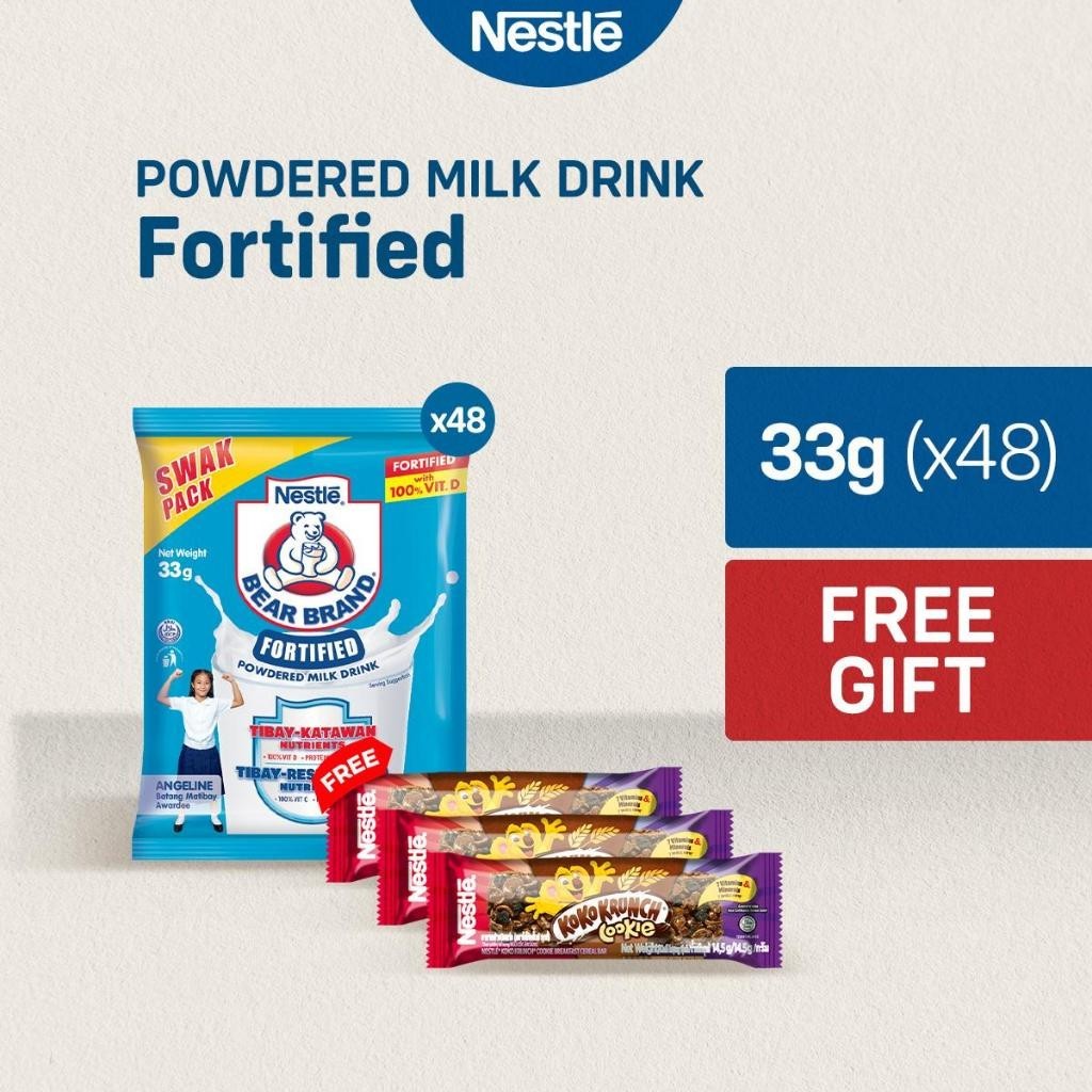 [FREE 3X CEREAL BAR] Bear Brand Powdered Milk Drink Swak 33g x48 (Freebie Expiry: November 14 ...