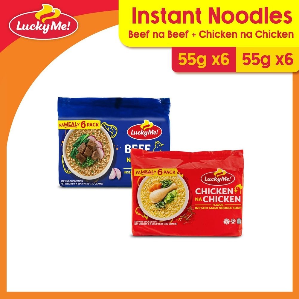 Lucky Me! Instant Noodles Beef na Beef 55gx6 + Lucky Me! Instant Noodles Chicken na Chicken ...