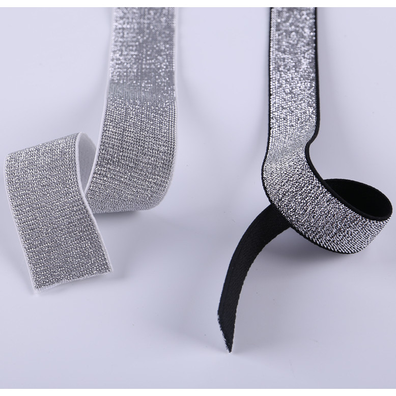 Soft Gold and Silver Metallic Glitter Shiny Jacquard Waistband Elastic ...