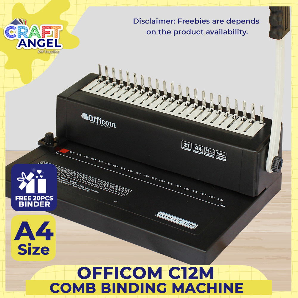 Officom C12M Comb Binding Machine Heavy Duty A4 Size w/ 20 PCS Plastic ...