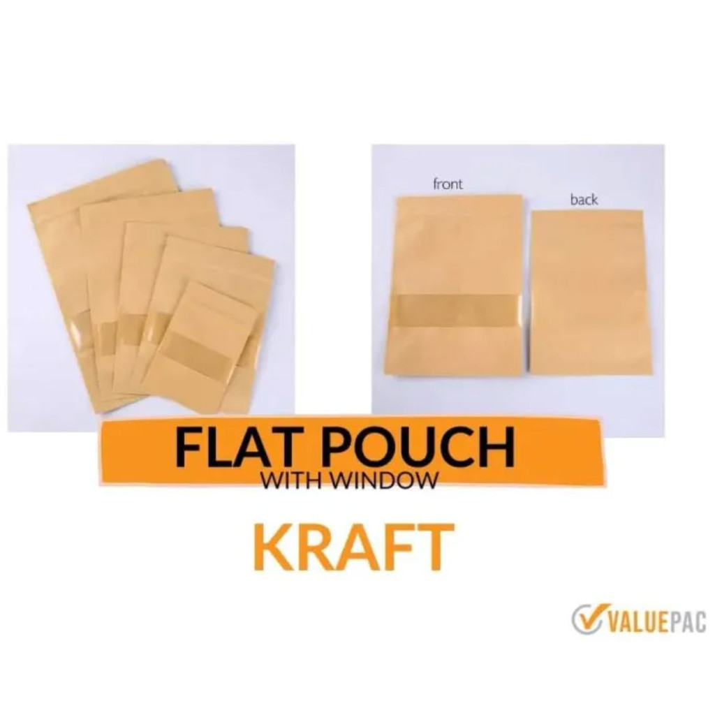 Flat Kraft Resealable Pouch Paper Bag Packaging with Window (50pcs ...