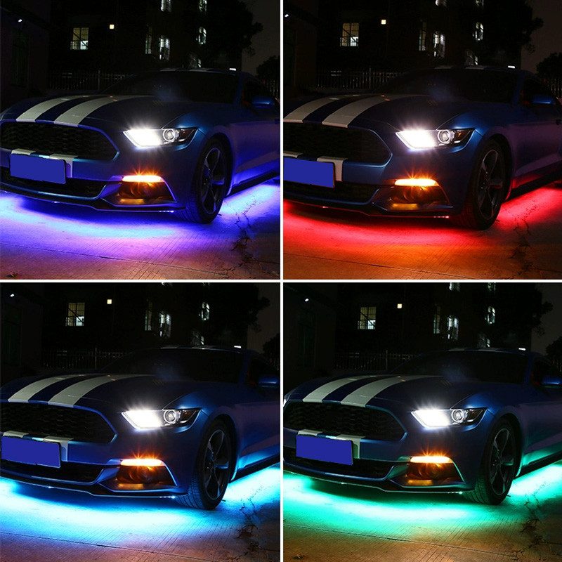 RGB LED Under Car Tube Strip Underbody Glow Neon Light Kit Wireless ...