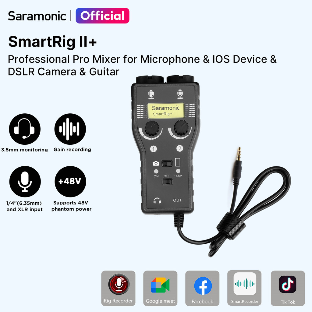 Saramonic SmartRig+ 2-Channel Mic&Guitar Interface Preamplifier Audio ...