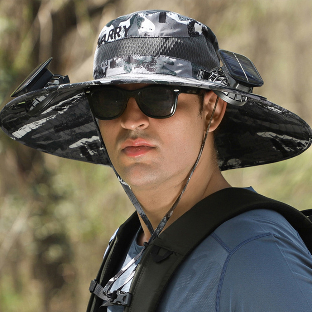 Outdoor Wide Brim Sun Hat With Solar Fan Hat Sunscreen Sun Hat Built In ...