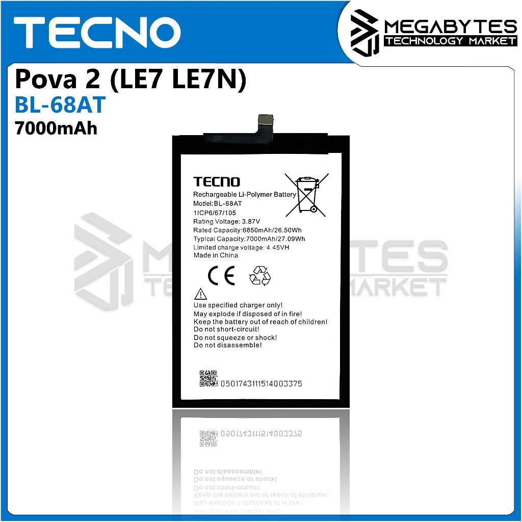 Megabytes Battery for Tecno Pova 2 | LE7 LE7N BL-68AT | Shopee Philippines