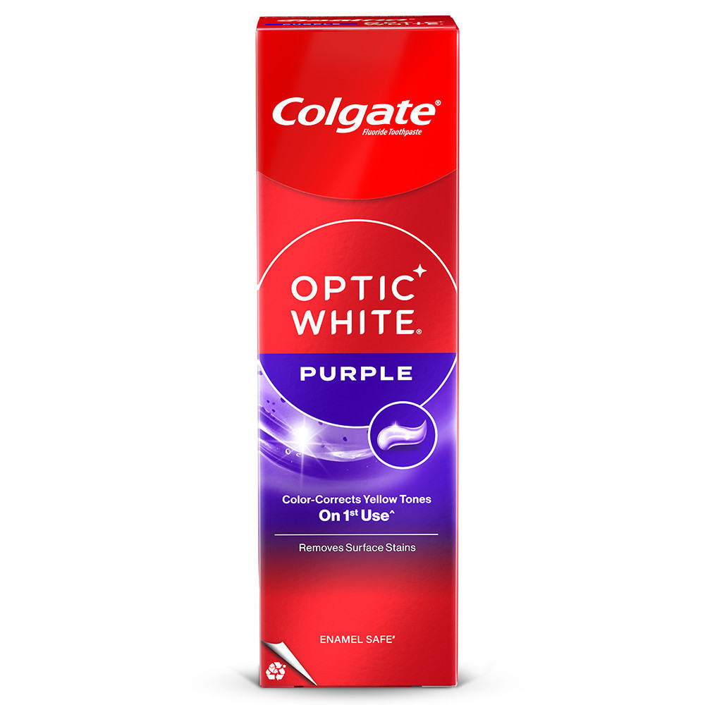 Colgate Optic White Whitening Toothpaste Purple, Color-Corrects Yellow ...