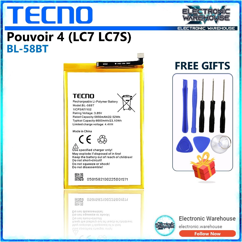 Battery for Tecno Pouvoir 4 BL-58BT | LC7 LC7S | Shopee Philippines