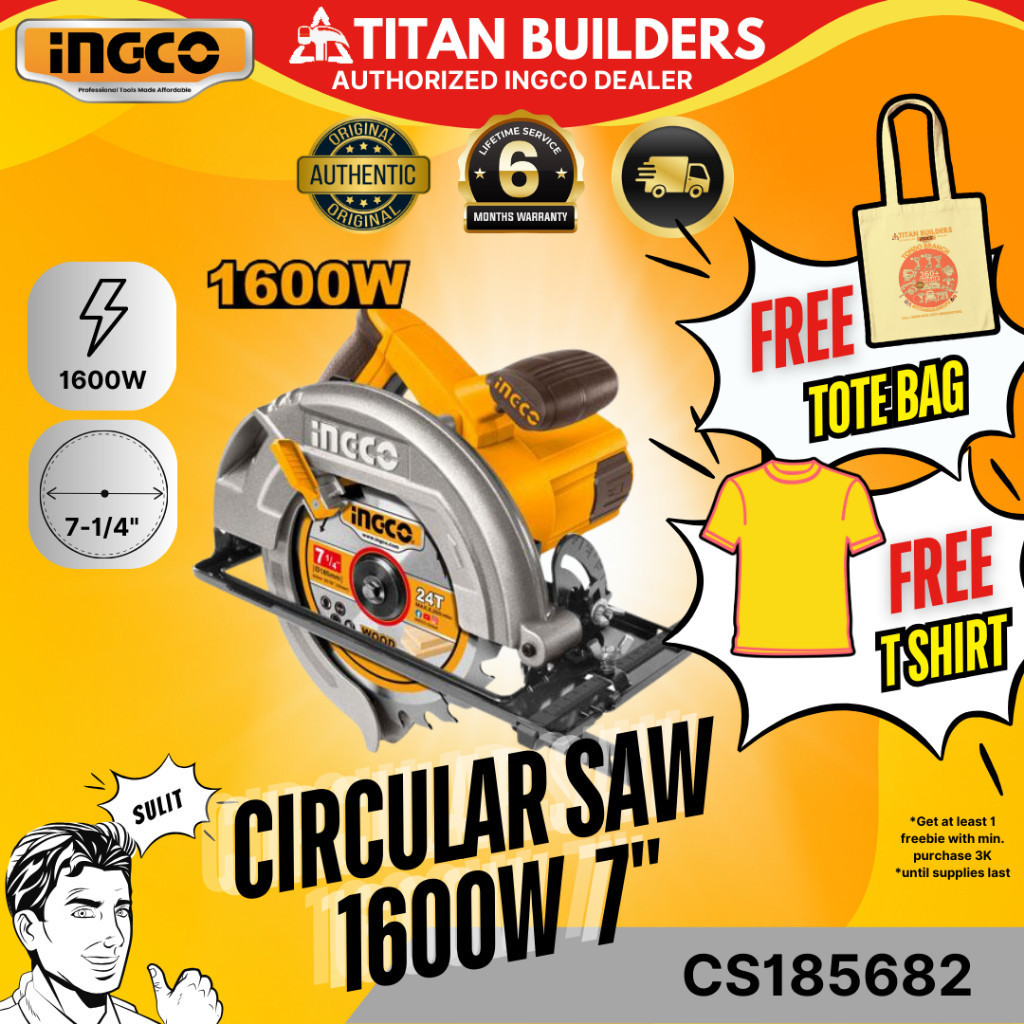 Ingco by Titan Circular Saw 1600W 7" 185mm Cut Depth 65mm with Blade ...